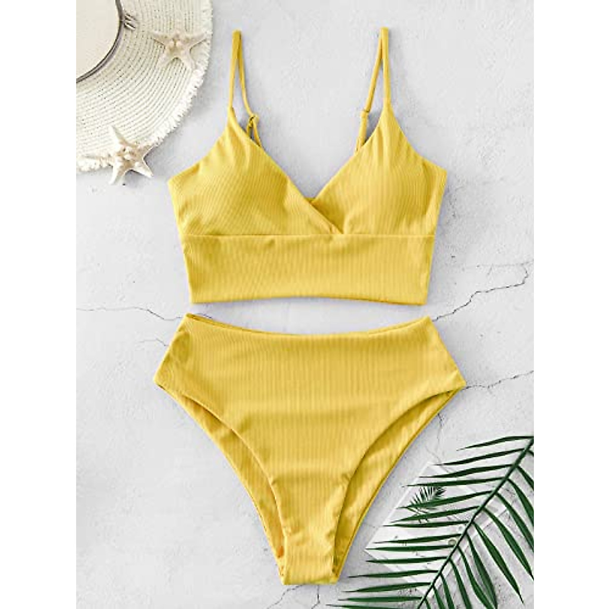 ZAFUL Women's Plunging Neck Floral Surplice High Cut Two Piece Tankini Swimsuit