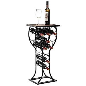 ALIMORDEN 11 Bottles Wine Rack Console Table,Wine Rack Freestanding Floor, Wine Glass Storage Organizer Shape Display Rack for Small Spaces Marble Veneer Top Brown