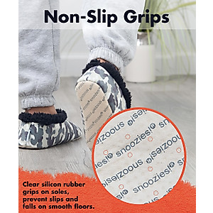 Snoozies Winter House Slippers with Sherpa Fleece Lining and Non-Skid Sole, Mens Slippers Size 11-12 (Camo Grey, Large)