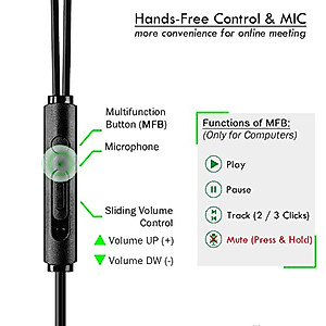 USB Earbuds with 8.2FT Extra Long Cord for Computer, in-Ear USB Headphone Headset with Mic Compatible with Laptop, Desktop PC, Notebook & Chromebook, Noise-isolation & Lightweight, CGS-W7