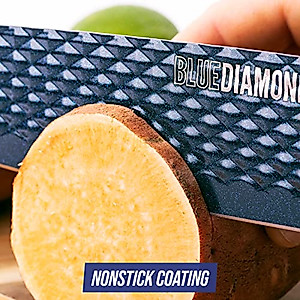 Blue Diamond Sharp Stone Nonstick Stainless Steel Cutlery, 14 Piece Wood Knife Block Set with Chef Steak Knives and more, Diamond Texture Blade, Dishwasher Safe Knives, Blue