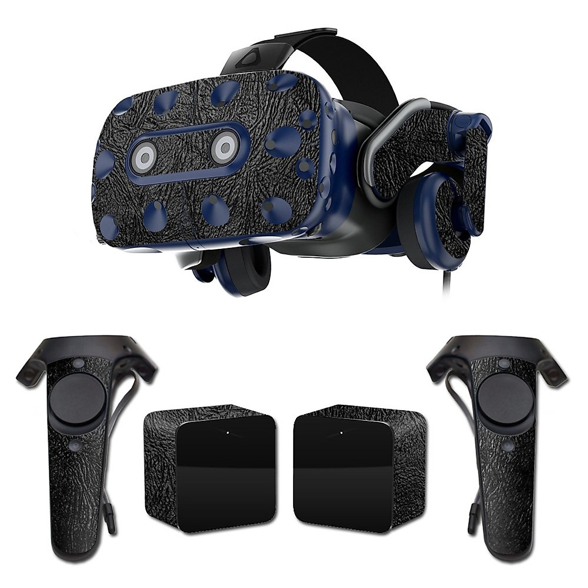 MightySkins Skin Compatible with HTC Vive Pro VR Headset - Black Leather | Protective, Durable, and Unique Vinyl Decal wrap Cover | Easy to Apply, Remove, and Change Styles | Made in The USA