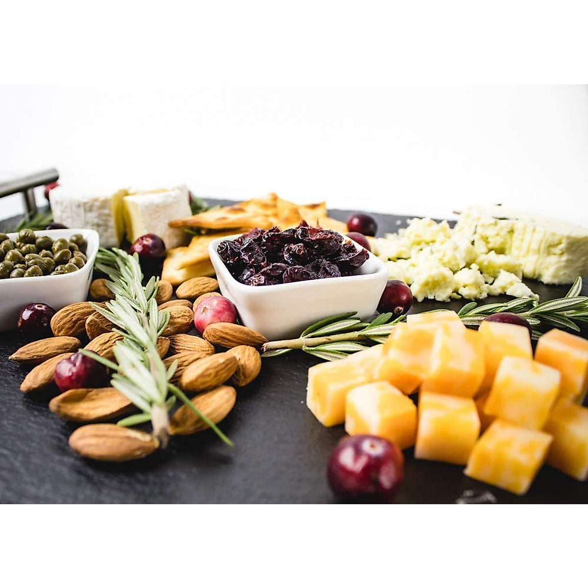 Natural Slate Cheese Board and Knife Set | Charcuterie Board Cheese Knives and Spreader set 14 Pieces 16" x 12" Serving Tray with Black Handle Ceramic Bowls Soapstone