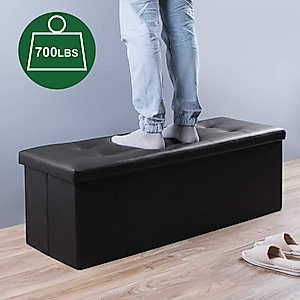Camabel 43 Inch Folding Storage Ottoman Bench Cube Hold up 700lbs Faux Leather Long Ottoman with Storage Foam Seat Footrest Padded Bed Storage Bench for Bedroom Coffee Table Rectangular Black BG363