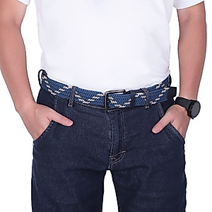 Loveliome Mens Golf Belt, Casual Belts for Men Jeans Adjustable Braided Web Belt, 45 Inches, Blue and Khaki