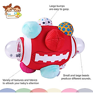 The Season Toys Football Bumpy Ball for Baby Cognitive Developmental, Baby Boys & Girls – Newborn to 36 Months Sensory Football Rattle Toy, Red