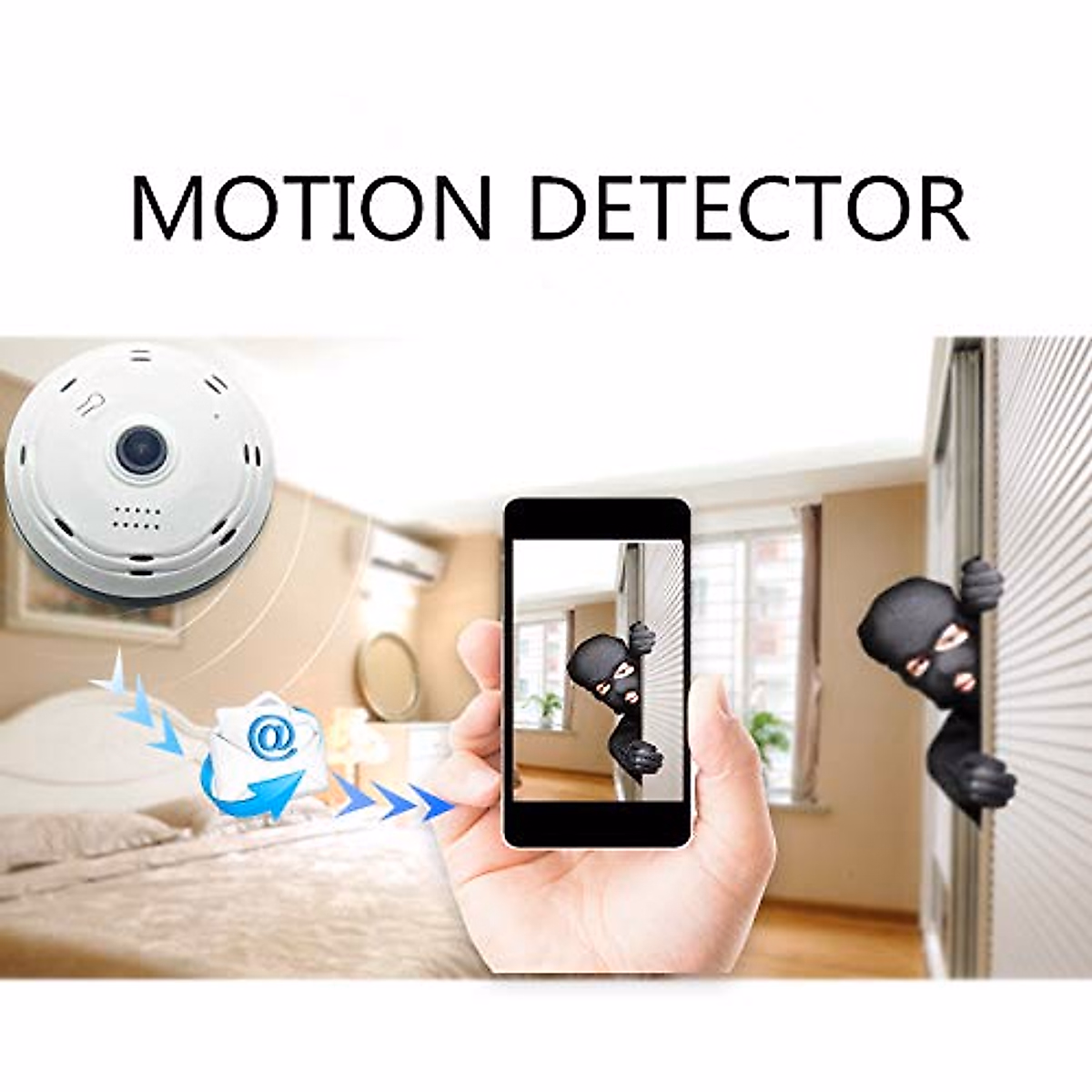 BlueHills White Compact Security Camera for Ceiling or Walls HD 1080P Night Vision Motion Detector & Two-Way Audio - Monitor Front-Door Home Business Kids Baby Dog Cat & Pets with App in Cell Phone