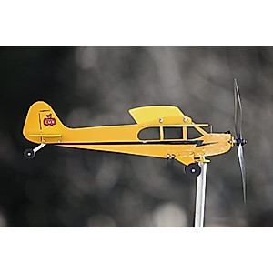 Thyggzjbs Piper J3 Cub Airplane Weathervane,3D Unique and Magical Metal Windmill Outdoor Wind Sculpture Kinetic Sculpture for Yard/Garden/Decor Decoration,Gifts for Flight Lovers