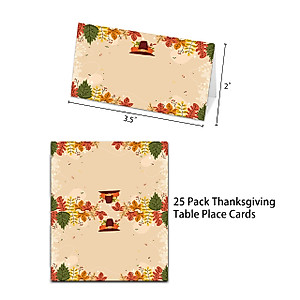 Fall Thanksgiving Table Place Cards, Orange Pumpkin Blank Seating Place Card for Table, 25 Pack Buffet Food Tent Labels, Double Design Name Cards, Thanksgiving Day Party Decorations(04)