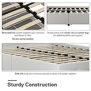 DHP Dakota Upholstered Platform Bed with Underbed Storage Drawers and Diamond Button Tufted Headboard and Footboard, No Box Spring Needed, Full, White Faux Leather