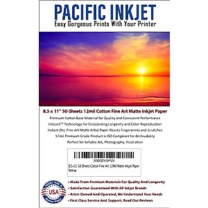8.5x11 50 Sheets 100% Cotton Fine Art 12mil – Professional Archival Premium Paper for Use with Inkjet Printers – Printer Paper for Photography and Art