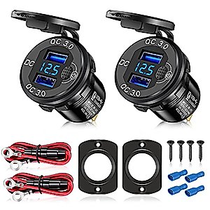 [Upgraded]2Pcs 12V/24V USB Outlet with Voltmeter& ON/Off Switch, Quick Charge 3.0 Dual USB Power Outlet, Waterproof Fast Charge USB Charger Socket DIY Kit for Car Boat Marine (2 Pack)