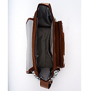 Diaper Bag Crossbody Baby Bag For Mom Turquoise Dots Brown Nylon Purse with Bottle Pockets For Travel Nappy Bag For Girls or Boys With Adjustable Wide Strap