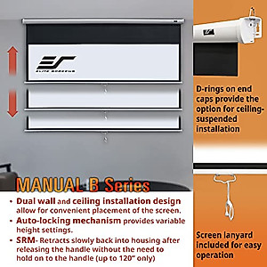 Elite Screens Manual B 125-INCH Manual Pull Down Projector Screen 1:1 Diag 4K 8K 3D HD Home Movie Theater Slow Retract Mechanism, M125S