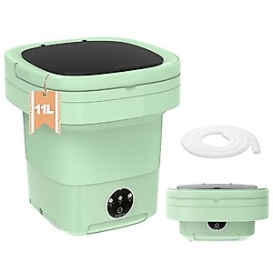Mini Washing Machine, 11L Large Capacity, Foldable Portable Washing Machine with Spin Dryer, Small Collapsible Laundry Washer for Travel, Apartment, RV, Underwears, Socks, Baby Clothes, Green