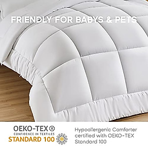 Sonive All Season Comforter Soft Fluffy Breathable Microfiber 200gsm Down Alternative Bedding Duvet Insert with 8 Corner Tabs Easy Care (White, Full/Queen)