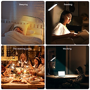 GARMESE LED Desk Lamp, Clip on Lamp for Home Office 5W Eye-Caring USB Light Gooseneck Lamp Dimmable 6 Brightness Levels 3 Color Temperatures Reading Lamp for Bed Headboard Black 5W