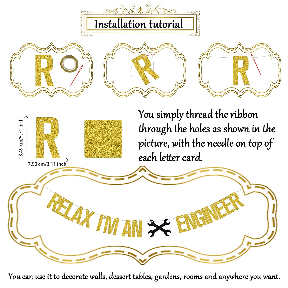 Relax I'm An Engineer Banner, Engineer Graduation Banner, Congrats Engineer Graduation Party Decorations, 2024 Engineer Degree Graduation Party Decor Supplies Gold Glitter