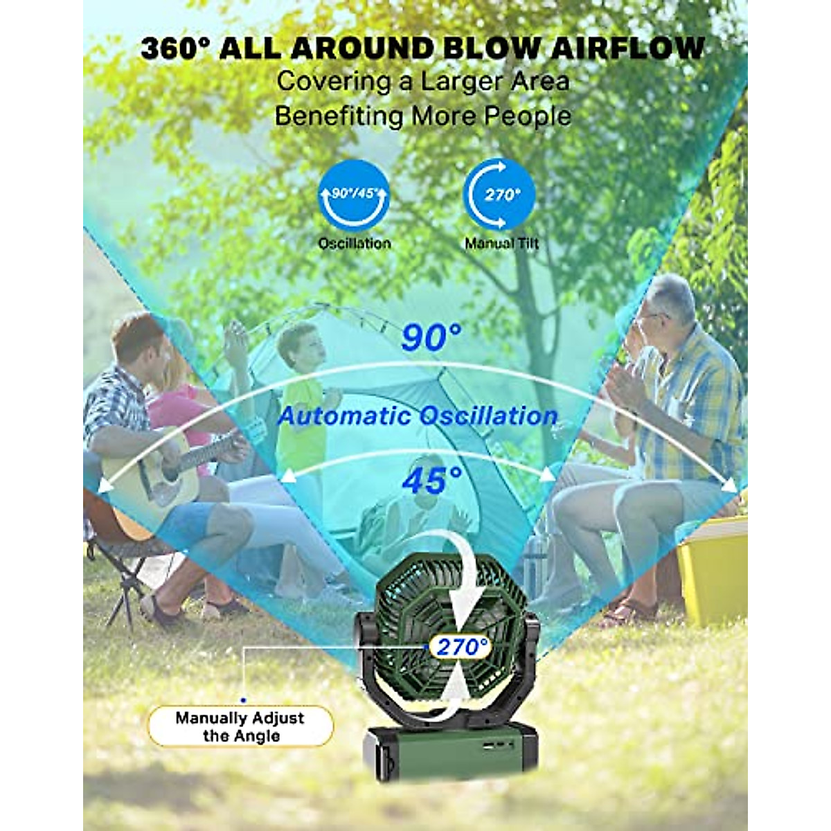 Rechargeable Fan with Auto Oscillating & Remote & Timer & LED Light, 20000mAh 9-Inch Battery Powered Fan(70Hrs), Camping Fan for Tents, Travel, Worksite, Strong Hurricane, USB Cordless Portable Fans