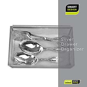 Smart Design Drawer Organizer - (9 x 6 Inch) - Steel Metal Mesh Tray - w/ Interlocking Arm Connection - Utensils, Silverware, Organization - Kitchen [Silver]