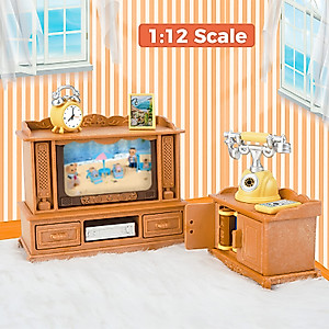 26pcs Miniature Dollhouse Furniture, 1:12 Doll House Furniture Table Chair TV Cabinet Set, Kitchen Pretend Play Toys with Cooktop Kettle, Mini Dollhouse Accessories for Birthday Christmas Party Gift
