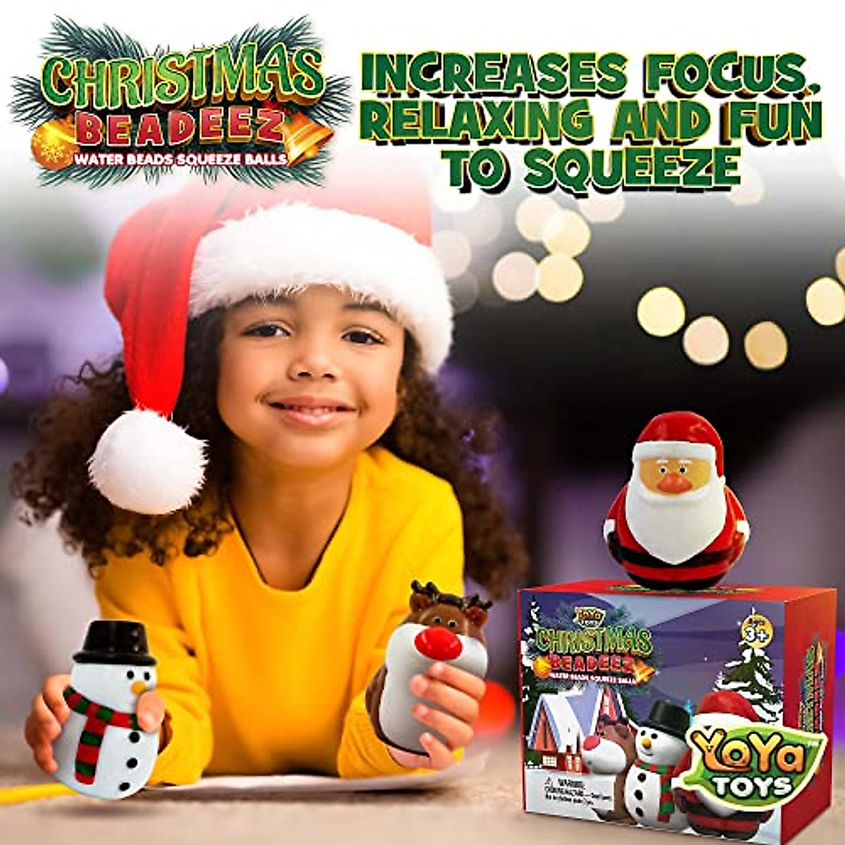 YoYa Toys Christmas Squishies Beadeez - Water Beads Squeeze Balls for Anxiety & Stress Relief, Focus, & Relaxation, Slow Rising Toys for Kids & Adults, Great Gift, 3-Pack Holiday Squishes Set
