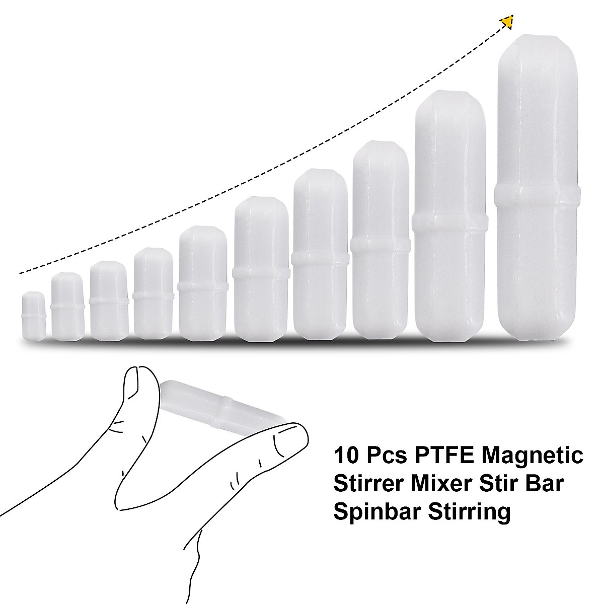 Yizerel 10pcs PTFE Magnetic Stirrer Mixer Stir Bar Spinbar White Color