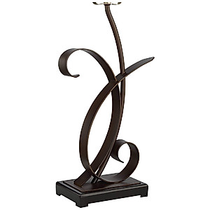 Franklin Iron Works Teri Rustic Farmhouse Table Lamp 27" Tall Vintage Brown Scroll Metal Light Mica Tapered Rectangular Shade for Bedroom Living Room House Home Bedside Nightstand Office Entryway