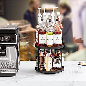 Giikin Countertop Shelf Organizer, 2 Tier Kitchen Spice Rack Organizer, 2 Tier Lazy Susan Organizer, 2 Tier Spice Turntable Organizer(Rustic Brown)