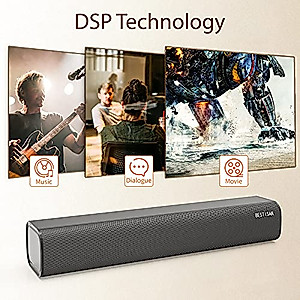 BESTISAN Soundbar for TV Soundbar Wireless Bluetooth 5.0 Sound Bar with 3 Equalizer Modes for Home Theater, Game, PC, Phones (Remote Control, DSP, Bass/Tweeter Adjustable, Wall Mounted)