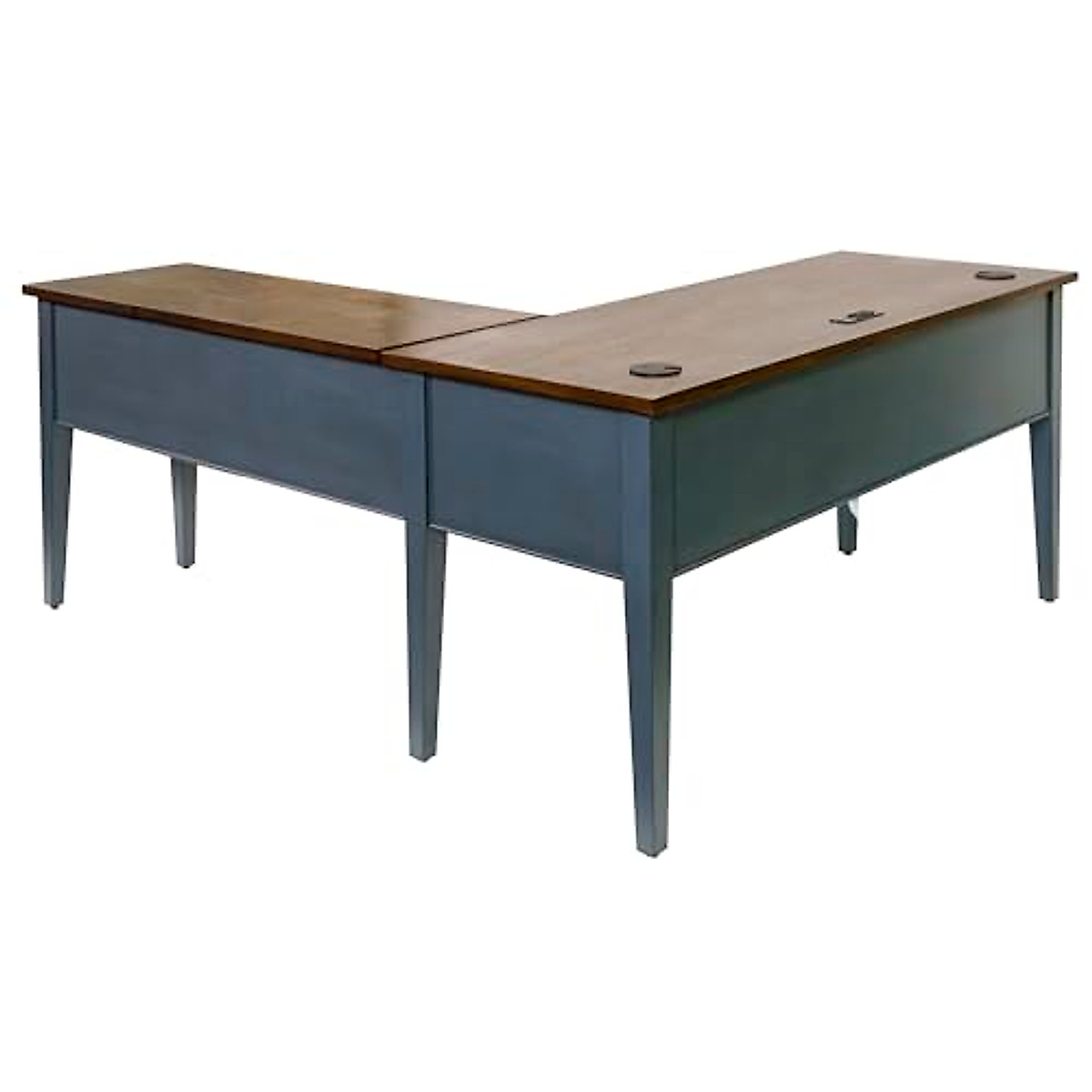 Farmhouse Wood Half-Pedestal Writing Desk and Return, Open L-Shaped Table and Return, Office Desk and Return, Blue