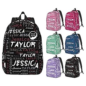 Custom Name School Backpack, Personalized Durable Casual Daypack Backpacks Design Your Own Name for Boys Girls Men Women, Customized Black Theme 2 Sizes Student Bookbag for Travel Work School