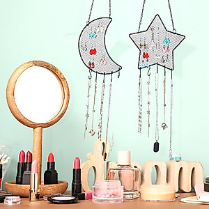 Jetec 2 Pcs Earring Wall Holder Wall Mounted Earring Organizer Hanging Earring Stand Decorative Diamond Grid Shape Jewelry Display Rack with Hanging Hooks for Earrings Necklace Bracelet(Black)