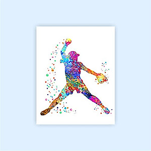 Dignovel Studios Unframed (Set of 6) 8X10 Watercolor Girl Baseball Softball helmet glove ball bat blazer Sport Art print Bedroom Wall Art dnc4