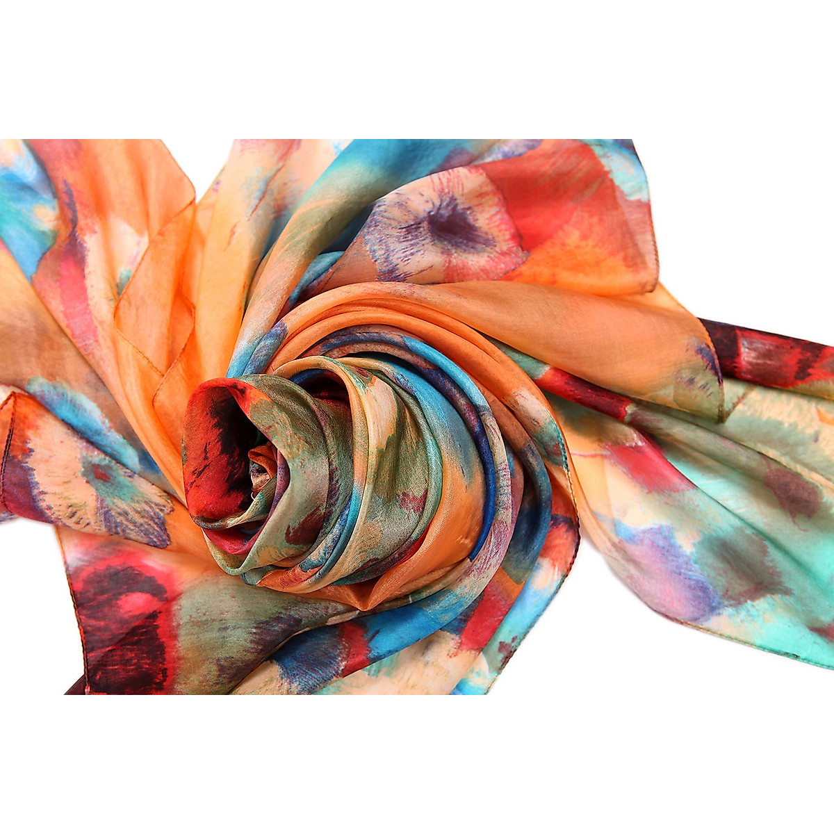 YupURStyle Women Fashion Silk Scarf Oblong Floral Oversize Soft Shawl Beach Wrap (Orange)