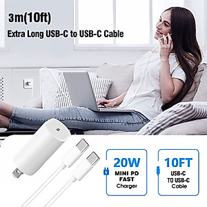 iPad Pro Charger, 20W USB C Charger with 10ft USB C to C Charging Cable for iPad Pro 13/12.9/11 inch, iPad Air 13/11 inch 5/4th Generation, iPad 10, iPad Mini 6
