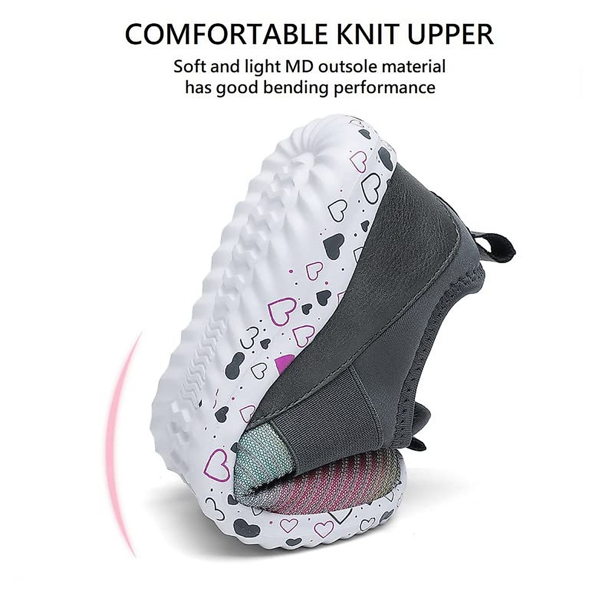 GEERX CARA Girls Slip On Athletic Sneaker Lightweight Sport Walking Running Tennis Shoe (Toddler/Little Kid/Big Kid) Grey Purple Rainbow Size 2