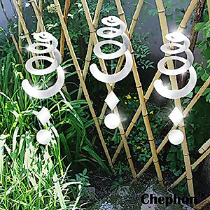 Chephon Bird Spiral Spinner Reflectors with Reflective Scare Discs - Decorative Bird Scare Device to Keep Birds Away Like Woodpeckers, Pigeons and Geese - 3 Pack with Free Hooks