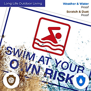 Swim at Your Own Risk Sign, Pool Sign, 10x14 Inches, Rust Free .040 Aluminum, Fade Resistant, Made in USA by Sigo Signs