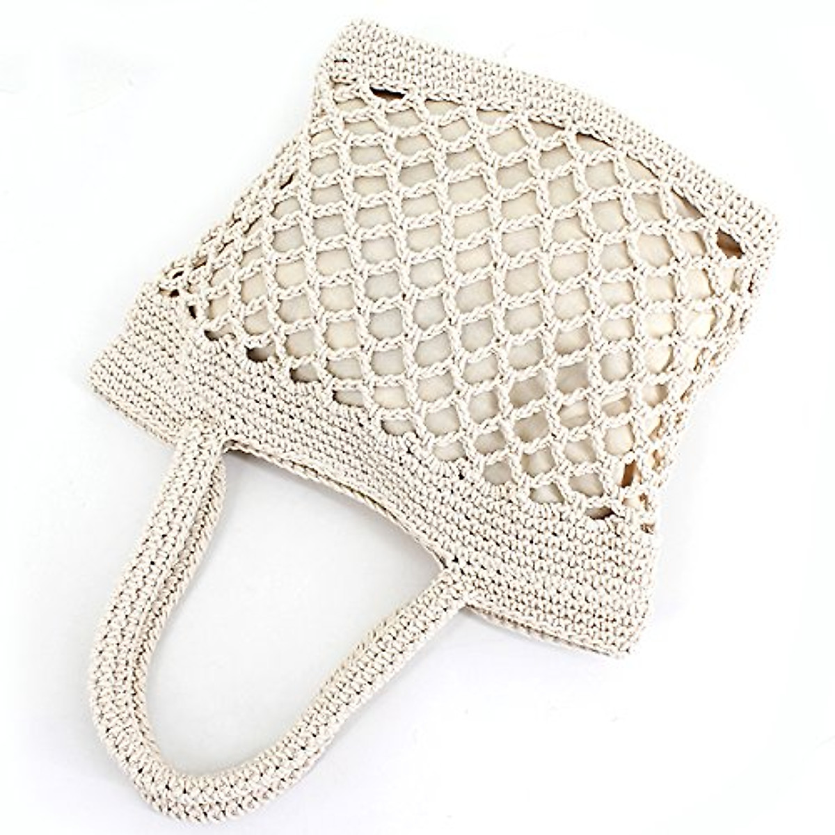 Adela Women Girl Straw Woven Handbag Beach Crochet Bag Travel Large Capacity Tote (Off-white)