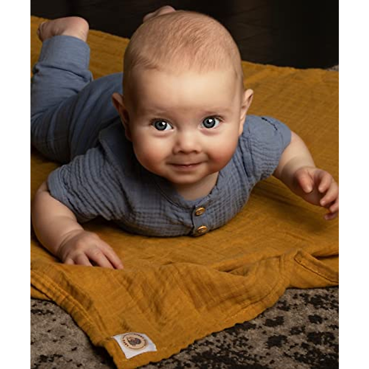 Every Daisy Baby Muslin Swaddle Blanket - Certified Organic Cotton Breathable Receiving Blanket, Extra Soft Newborn Nursery Wrap for Boys & Girls Solid Colors 47 x 47 inches (Blueberry Yogurt)