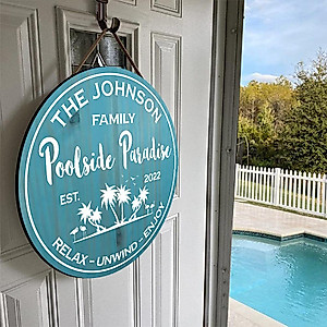 V VIBEPY Personalized Poolside Paradise Signs, Relax Unwind Enjoy Wood Signs 8",12", 18" - Pool Signs, Poolside Signs, Backyard Signs, Welcome Signs, Wooden Signs, Outdoor Signs, Yard Signs, Summer Signs