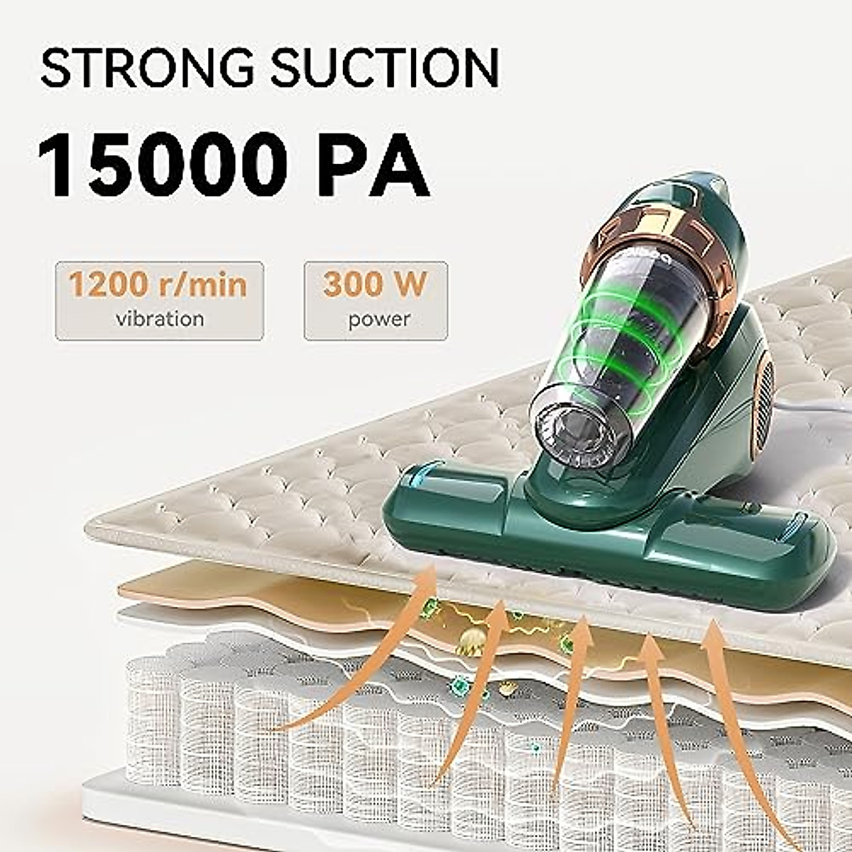 Dibea Handheld Bed Vacuum Cleaner Machine, Mattress Vacuum Cleaner with 15KPa Suction, UV Light, Washable HEPA Filter for Deep Clean Fur, Hair, Dust on Sofa, Couch, Carpet and Fabric