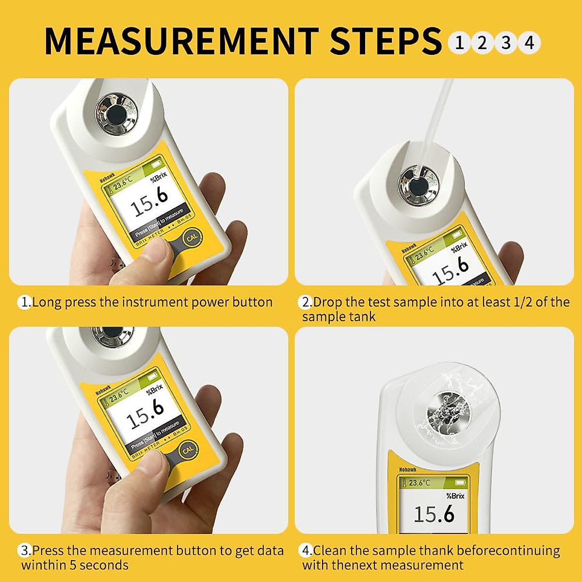 Digital Brix Refractometer Flagfront brix Meter Refractometer USB C Charging Automatic Temperature Compensation Brix Refractometer Range 0-55%，±0.1% Precision