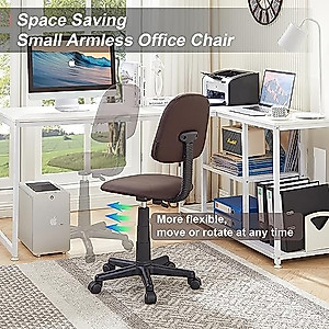 VECELO Small Computer Task Chairs NO-Armrests PU Leather Low-Backrest,with 360°Quiet Swivels Adjustable Height for Home Office Study Rooms,Coffee,Set of 2