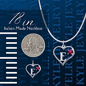Arbach’s Icy Jewelry - Sterling Silver Box Chain Personalized Birthstone Pendant Statement Necklace - Heart & Letter (E)