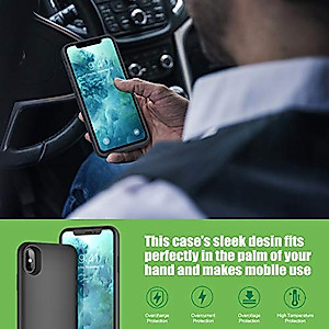 YHO Battery Case for iPhone Xs/X/10 Upgraded 6500mAh Protective Rechargeable Charging Case for iPhone X Extended Battery Pack for iPhone Xs Portable Charger Case Backup Cover (5.8 inch) - Black