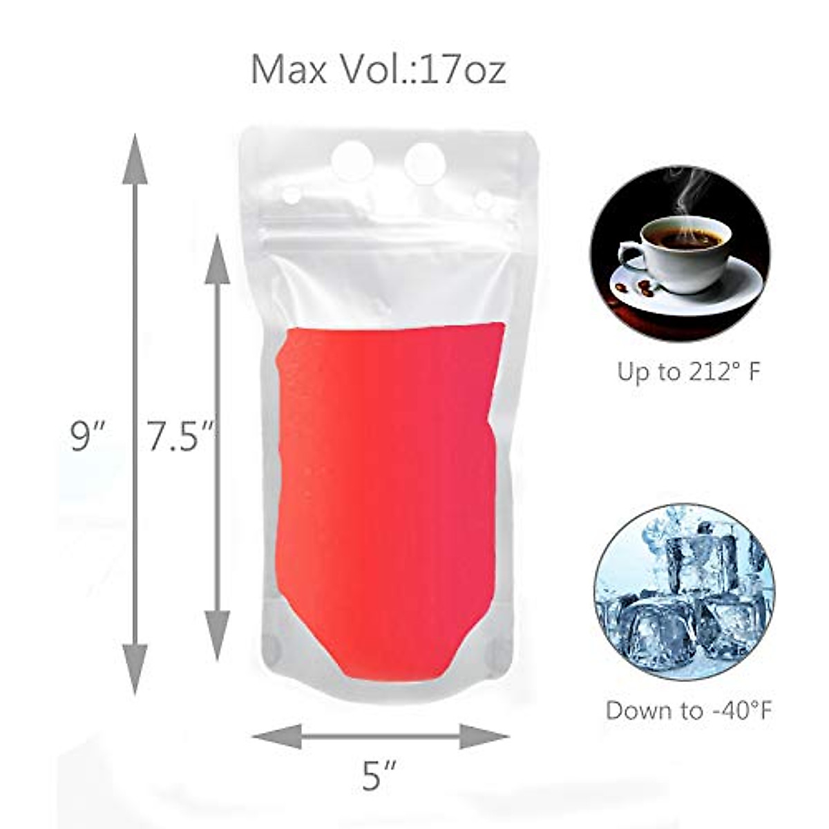 Drink Pouches Bag with Straws 20 Pack 17oz Plastic container Reclosable Zipper Hand-held Heavy Duty Ice Drinking Juice Pouches Bags