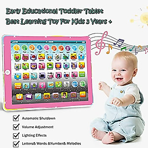 Wenbeier Kids Tablet Learning Pad Toddler Tablet with ABC Word Song Music Number Electronic Interactive Toy for Educational Preschool Boys & Girls 3-8 Years Old