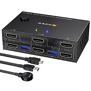 USB 3.0 Dual Monitor KVM Switch HDMI 4K@60Hz 2K@144Hz Simulation EDID, MLEEDA USB HDMI Extended Display Switcher for 2 Computers Share 2 Monitors and 4 USB 3.0 Ports,Wired Remote and Cables Included